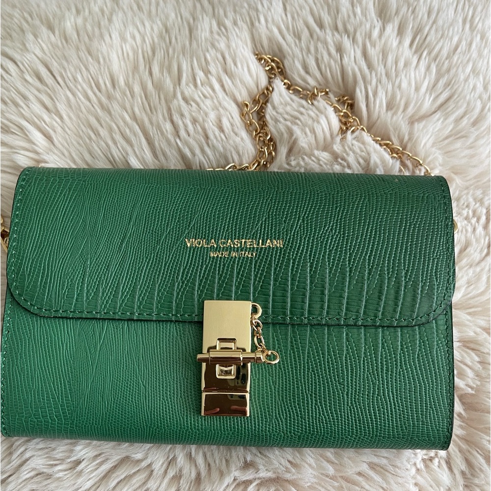 Viola Castellani Leather Green Lizard Embossed Crossb… - Gem